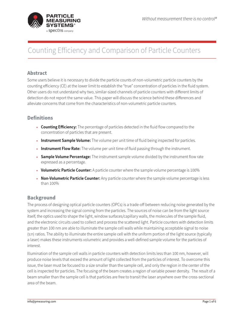 334 Counting Efficiency and Comparison of Particle Counters | PDF | Detection Limit | Flow ...