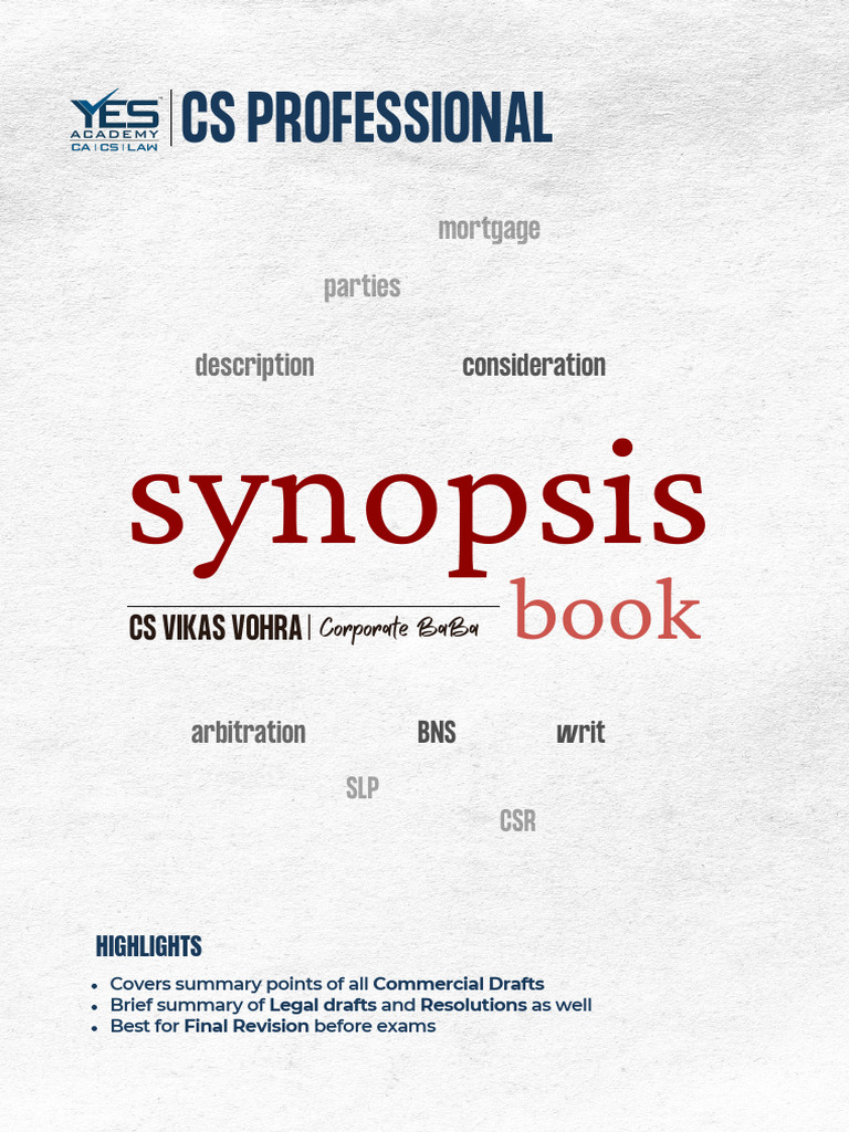 Drafting Synopsis Book CS Vikas Vohra, YES Academy (Mar 25) | PDF | Mortgage Law | Lease