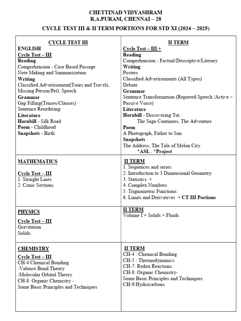 Xi-Ii Term Portion Paper - 2024 - 25 (Science Group) | PDF | Chemistry ...