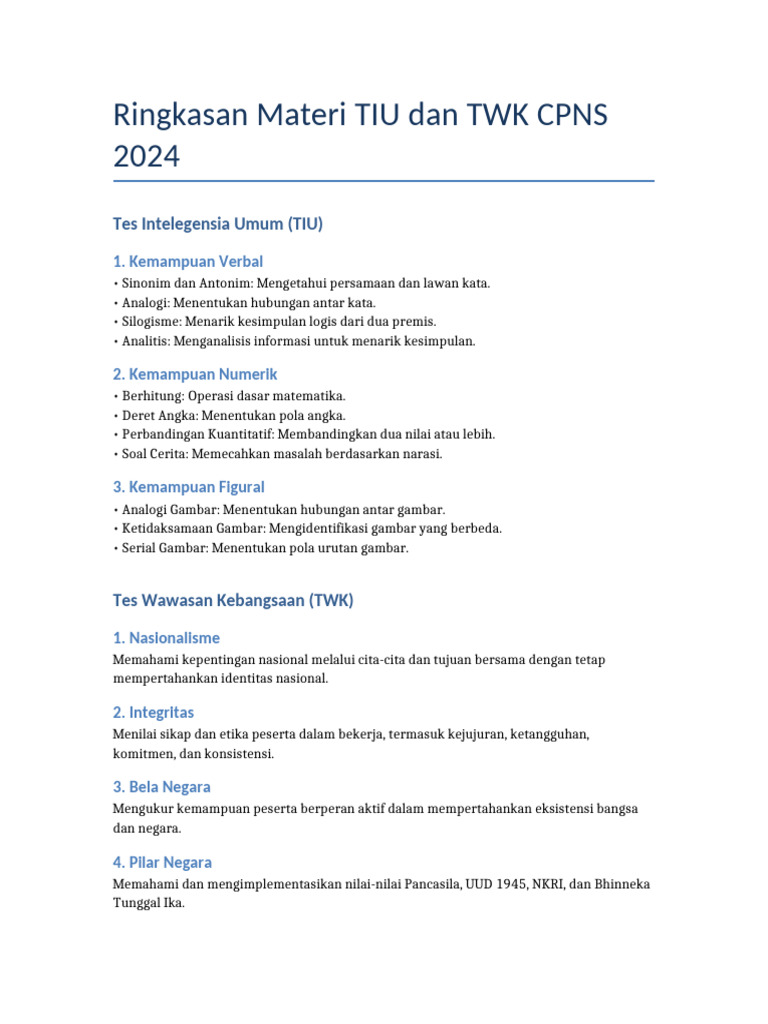 Ringkasan_TIU_TWK_CPNS_2024 (1) | PDF