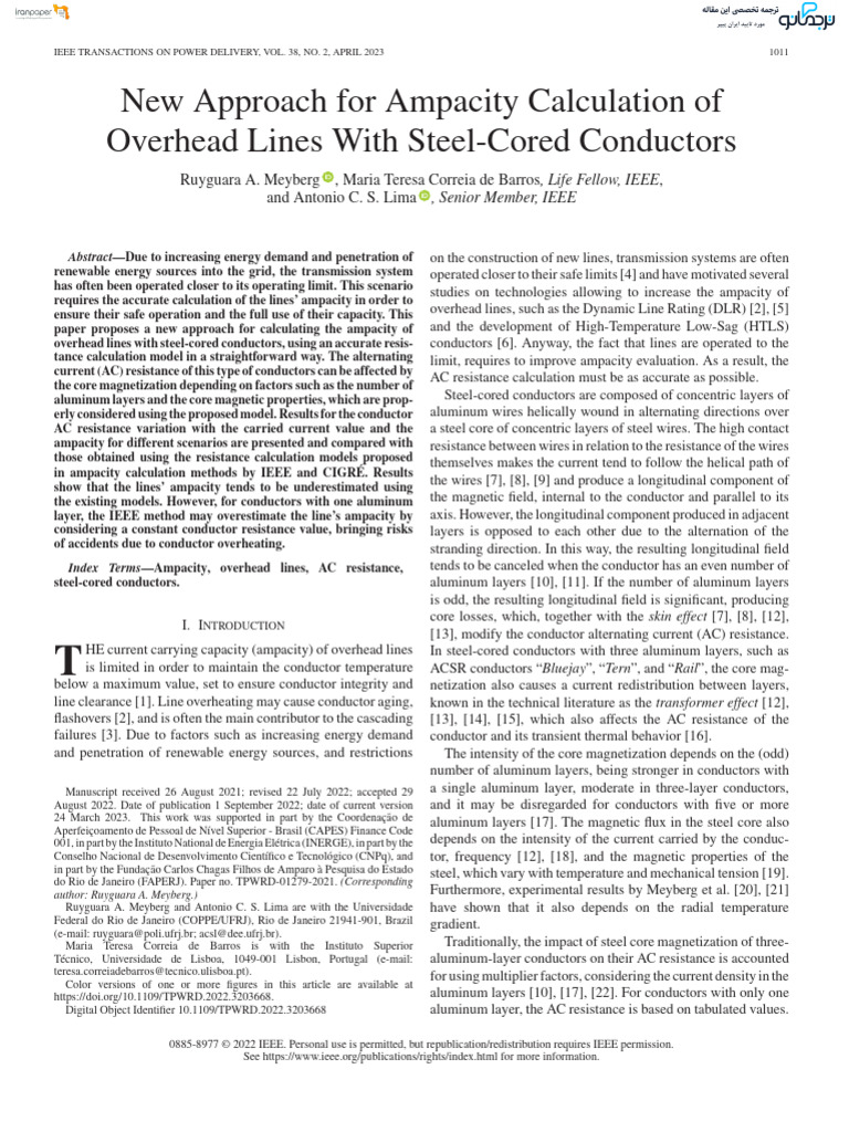 1 - New Approach For Ampacity Calculation of Overhead Lines With Steel ...