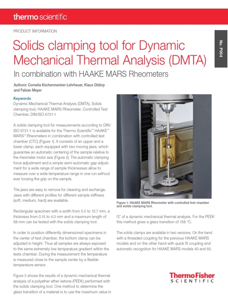 P004 Solids Clamping Tool Dynamic Mechanical Thermal Analysis Dmta Haake Mars Rheometers | PDF ...