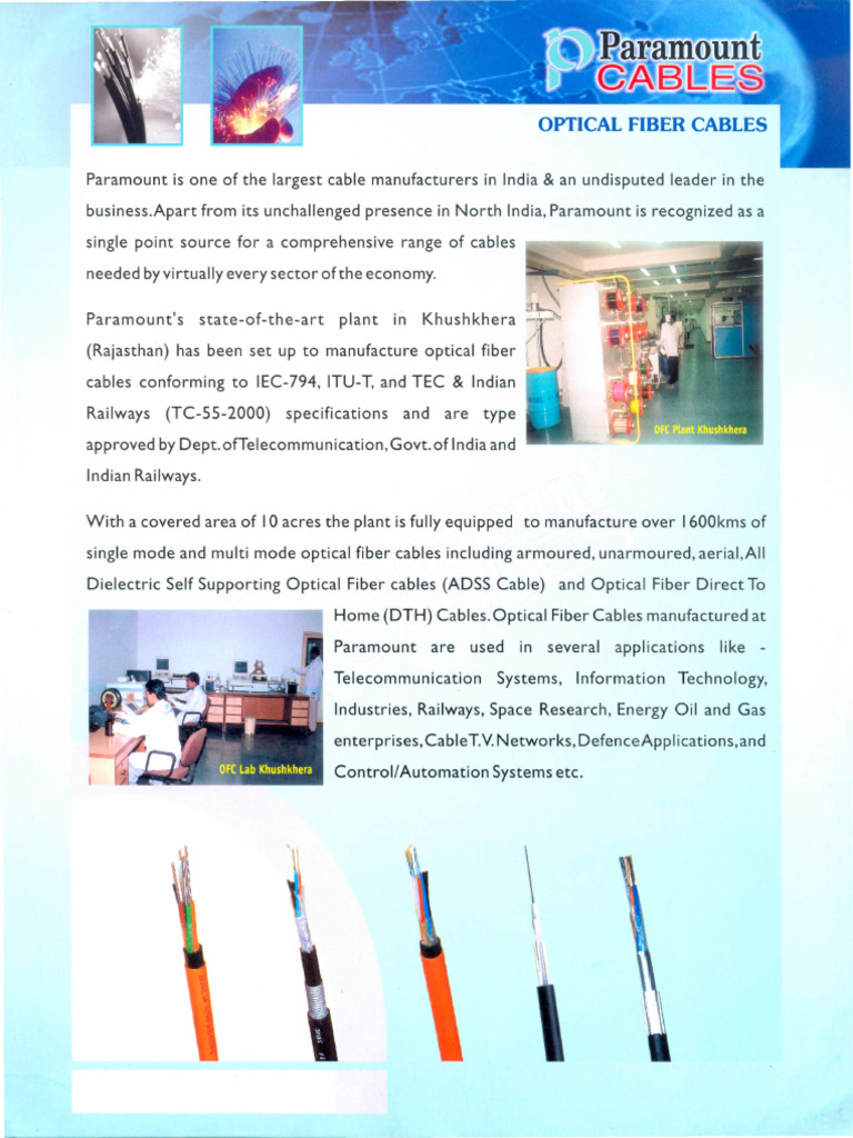 Paramount Optical Fiber Cables Brochure 2010 | PDF