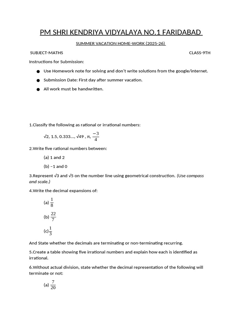 9th SUMMER HOLIDAY HOMEWORK-1 | PDF