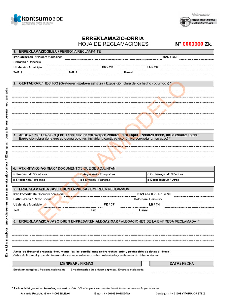 Modelo Hoja Reclamaciones | PDF