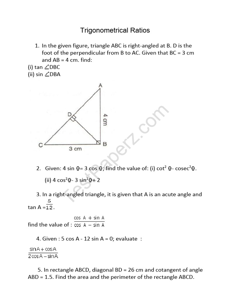 Trigonometry Ratios Paper 1 | PDF