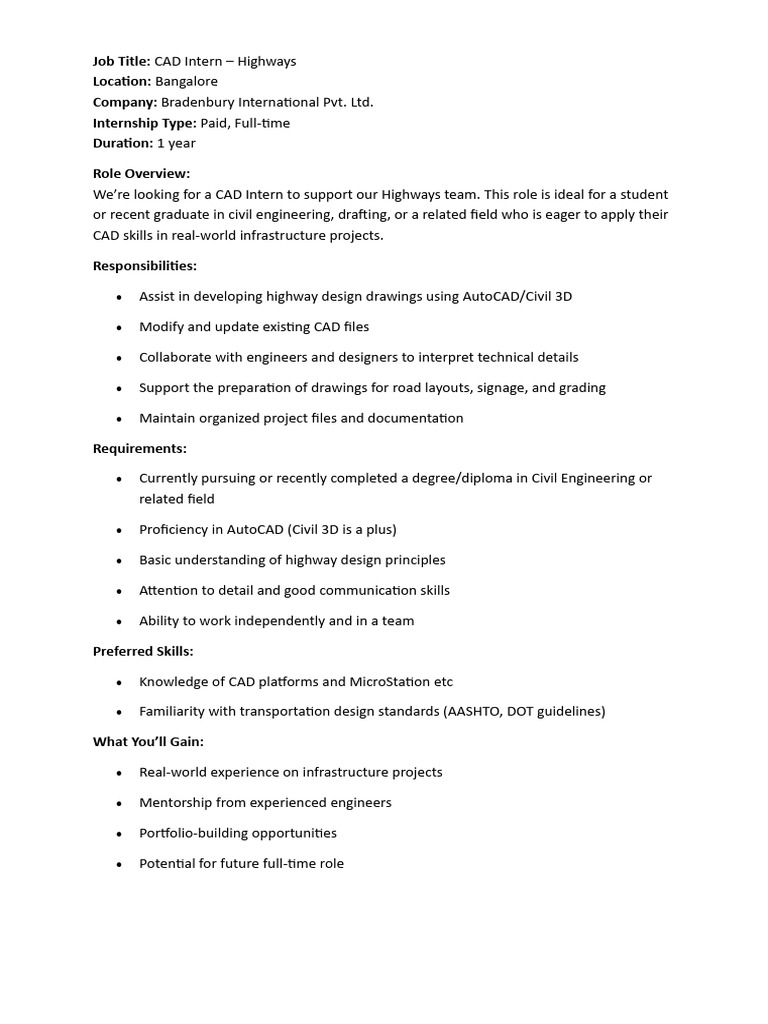 Intern - CAD Highways | PDF