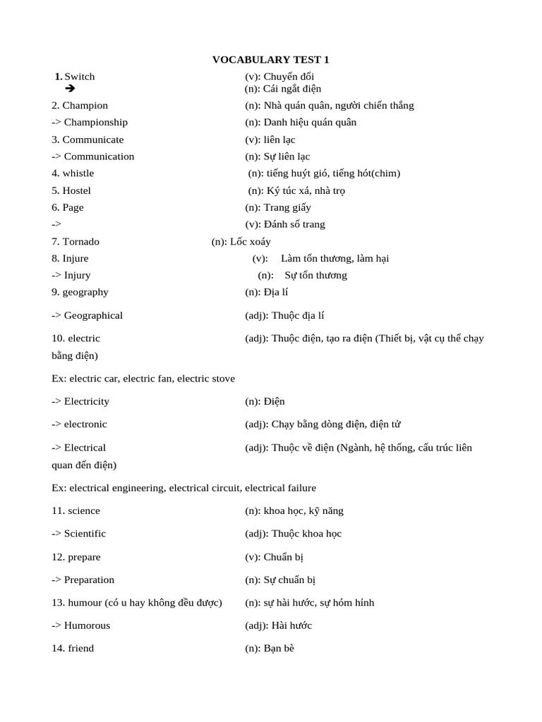 Vocabulary Test 1 | PDF