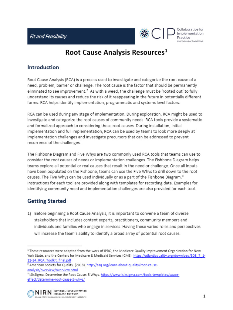 NIRN CIP Root Cause Analysis Resources Fillable 7.29.21 | PDF