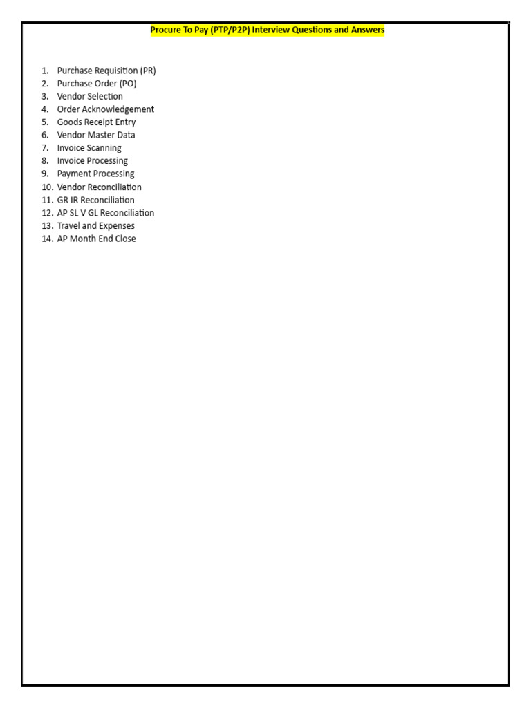 Procure To Pay Interview Q&A | PDF | Accounts Payable | Per Diem