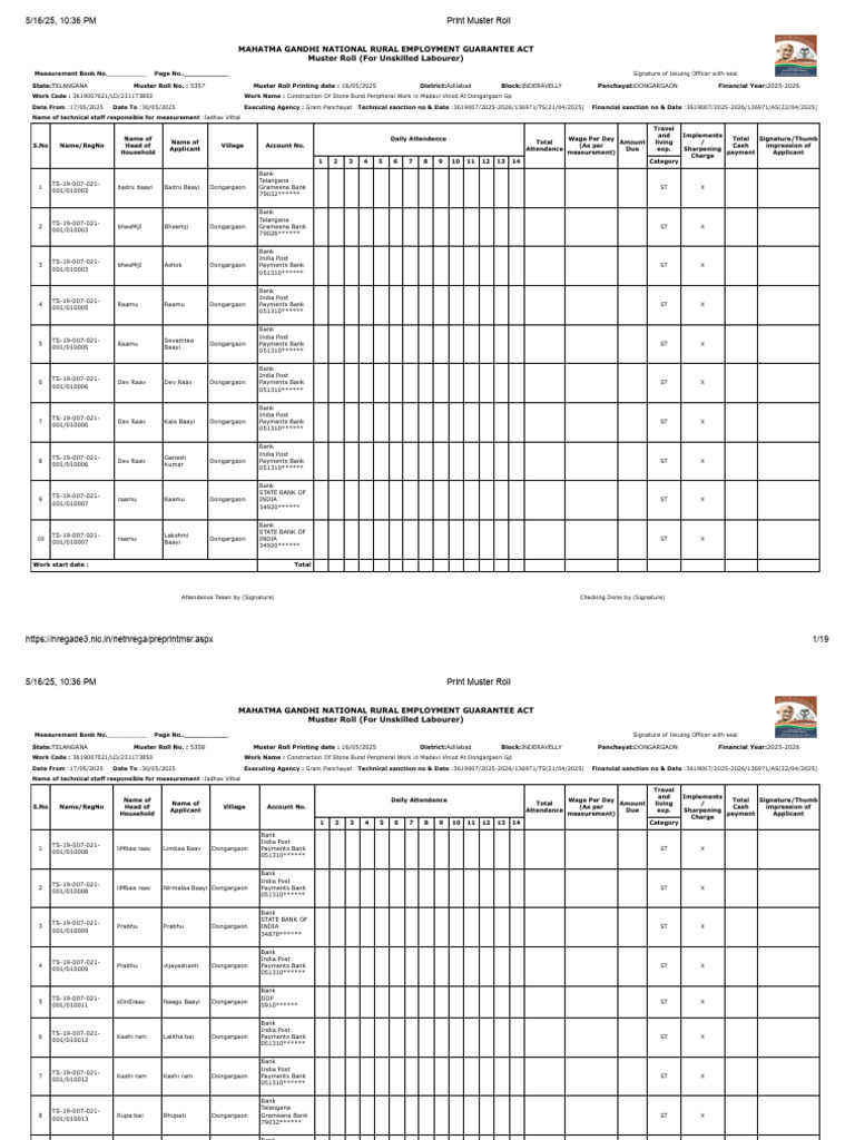 Print Muster Roll 3850 | PDF | Economies | Labor Relations