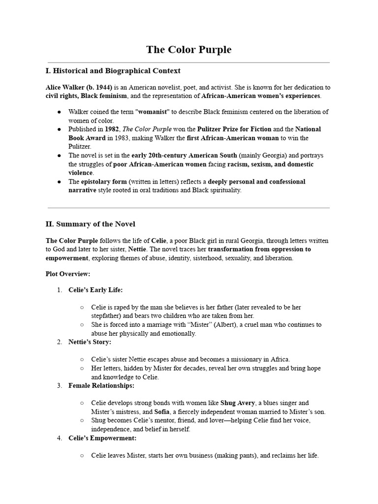 The Color Purple: Themes & Analysis | PDF | Gender Equality | Gender ...