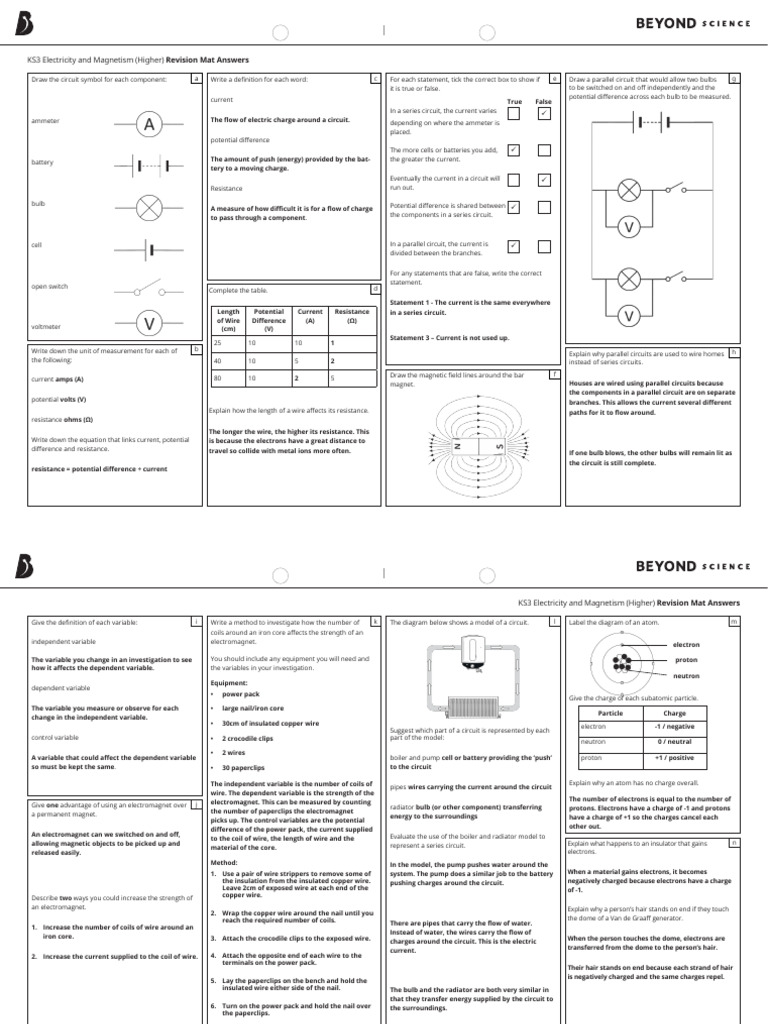 KS3 Electricity and Magnetism Revision Guide | PDF | Series And ...