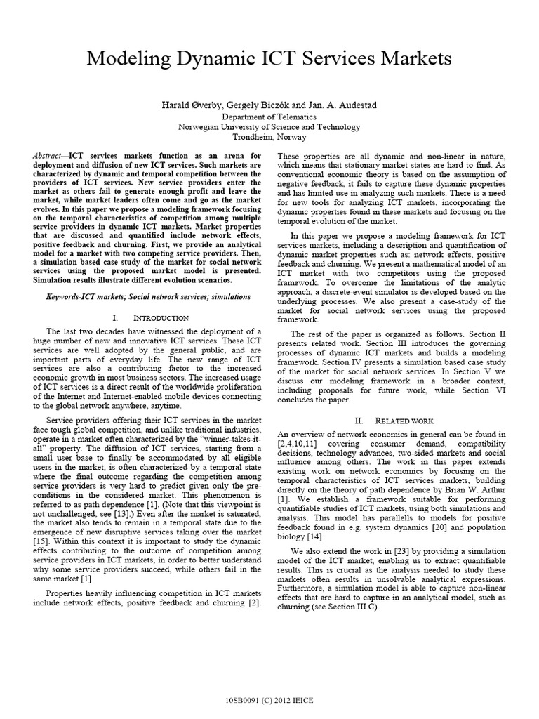 Modeling Dynamic ICT Services Markets | PDF | Market (Economics) | Pricing
