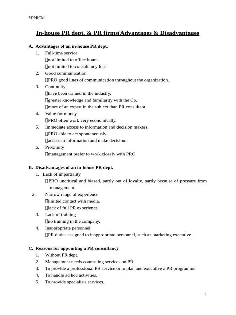 2025 Adv and Disadv of PR Firm | PDF | Business