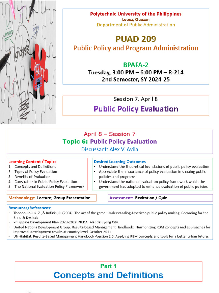 Session 7 April 8 Public Policy Evaluation | PDF | Evaluation | Policy