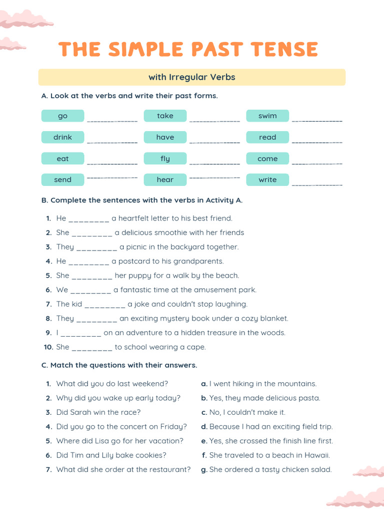 Irregular Verbs The Simple Past Tense English Grammar Worksheet in ...