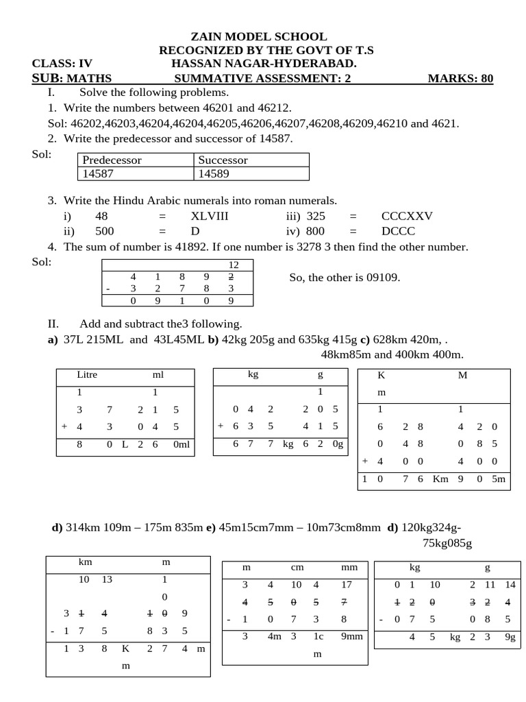 Final Exam Maths Class 4 . | PDF | Mathematics