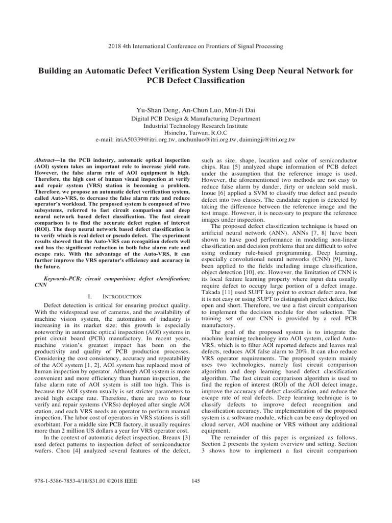 Building An Automatic Defect Verification System Using Deep Neural Network For Pcb Defect