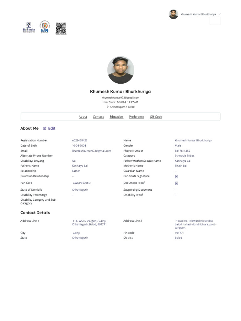 Candidate Profile - Apprenticeship Training Portal | PDF | Qr Code ...