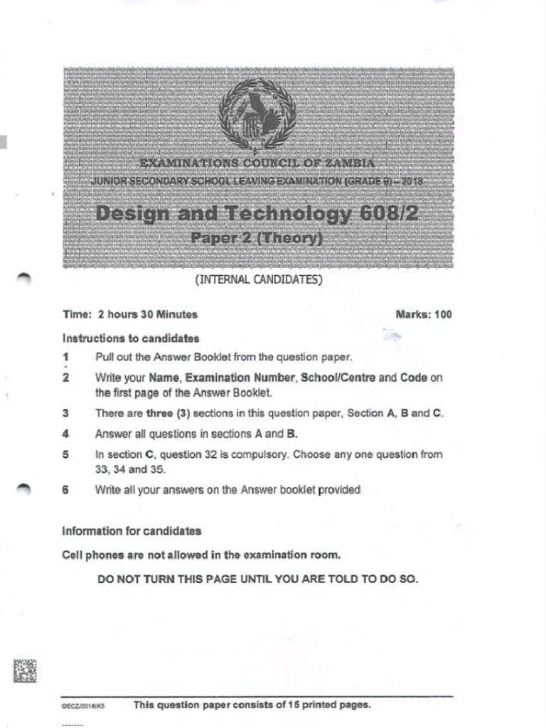 2018 Design & Technology Paper 2 Past Paper | PDF