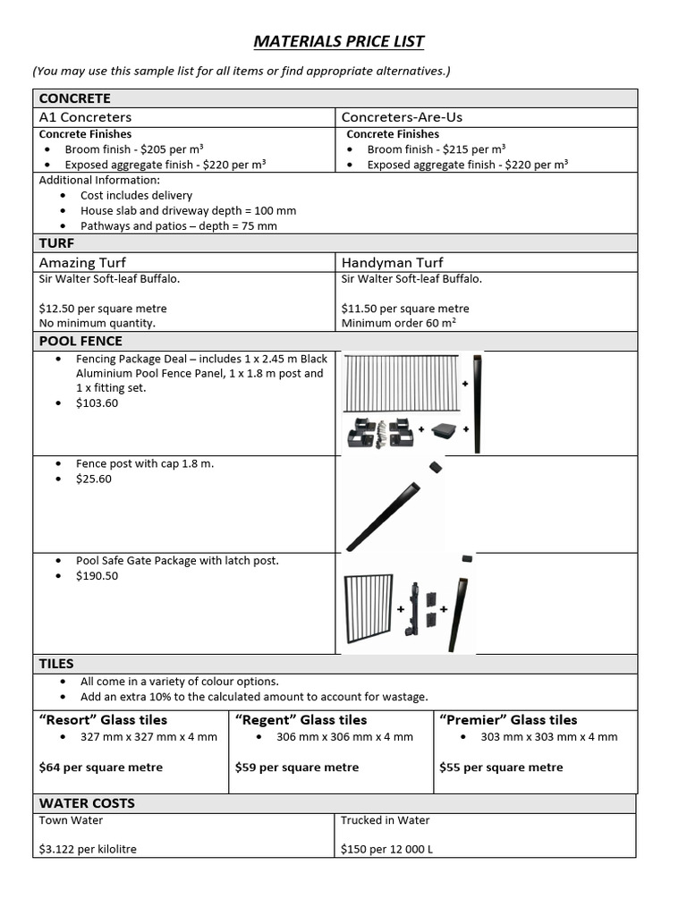 MAE12 Unit 3 - IA1 - Materials List | PDF
