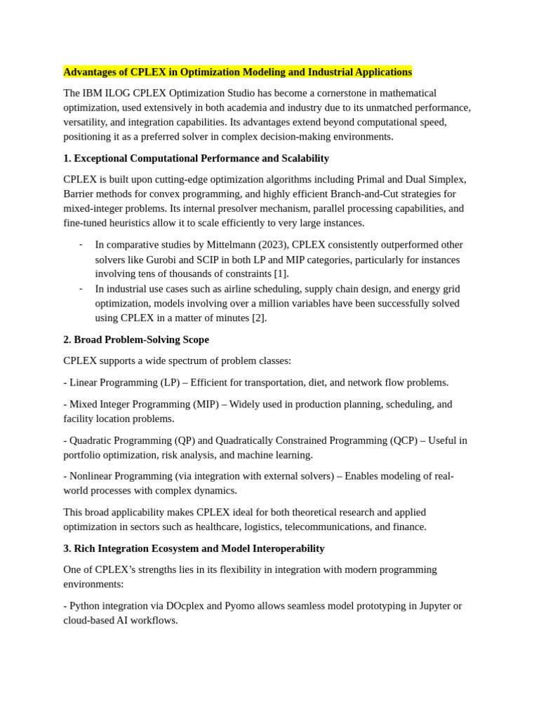 Advantages of CPLEX and Applications of CPLEX in Real Life | PDF | Mathematical Optimization ...