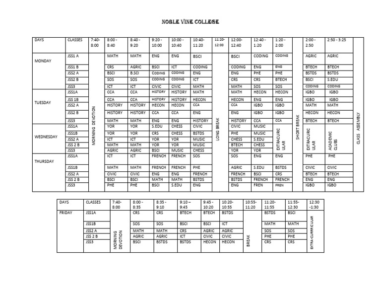 Timetable Junior May 2025 | PDF