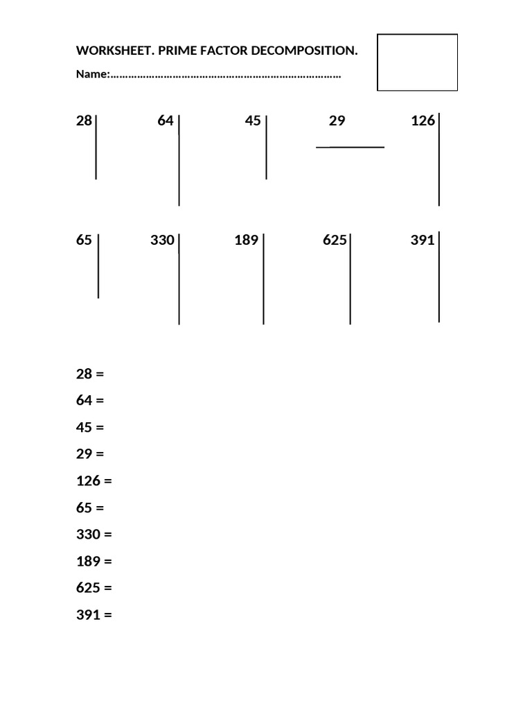Unit 3 - Worksheet Prime Factor Decomposition | PDF