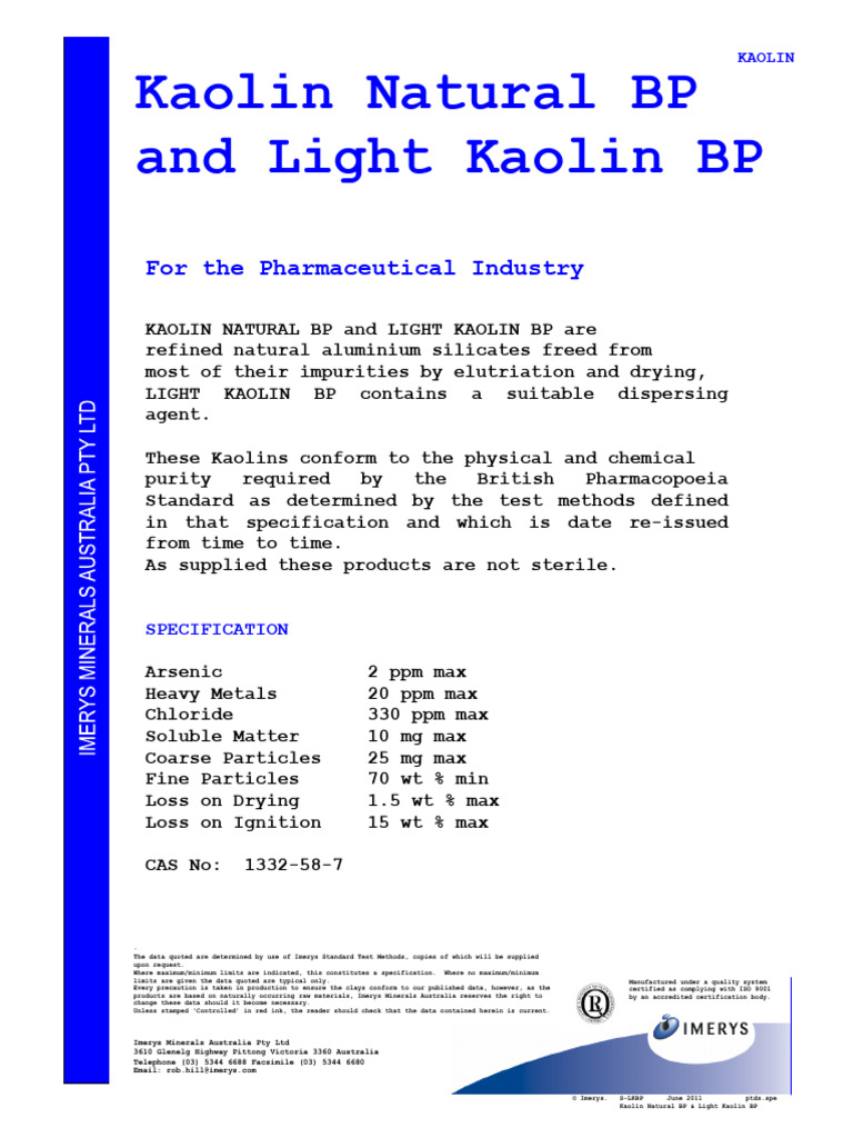Tds - nkll01 - Light Kaolin BP - 1 | PDF | Specification (Technical ...