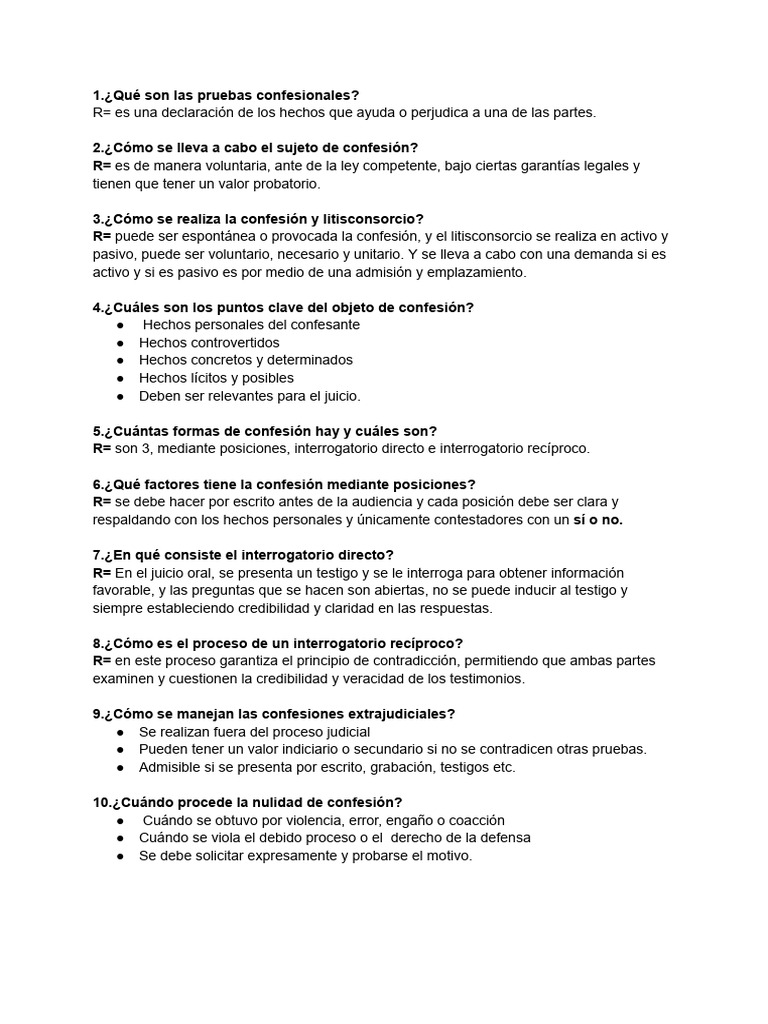 Cuestionario Pruebas Confecionales | PDF