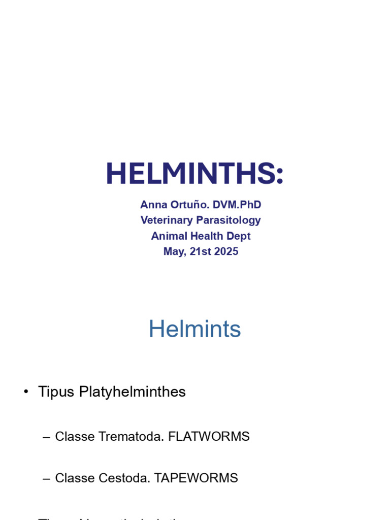 PLATYHELMINTHS Lecture 8. Flatworms VET PARASITOL - MCAST - UAB | PDF ...