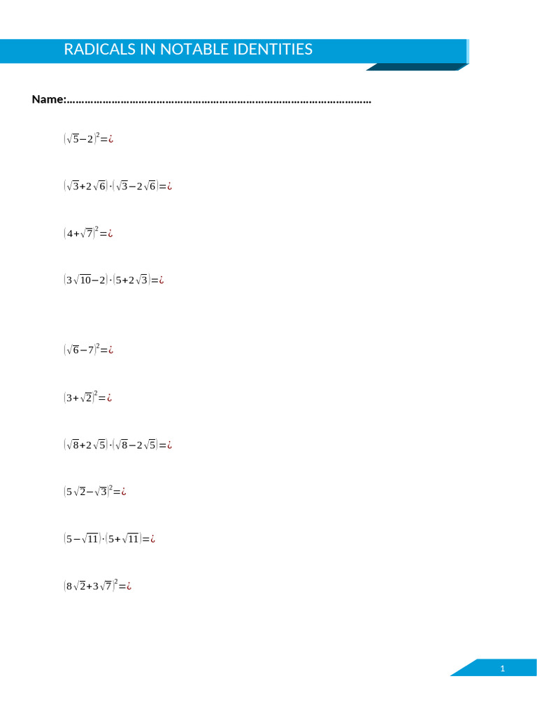 4ESO Exam Radicals Notable Identities | PDF
