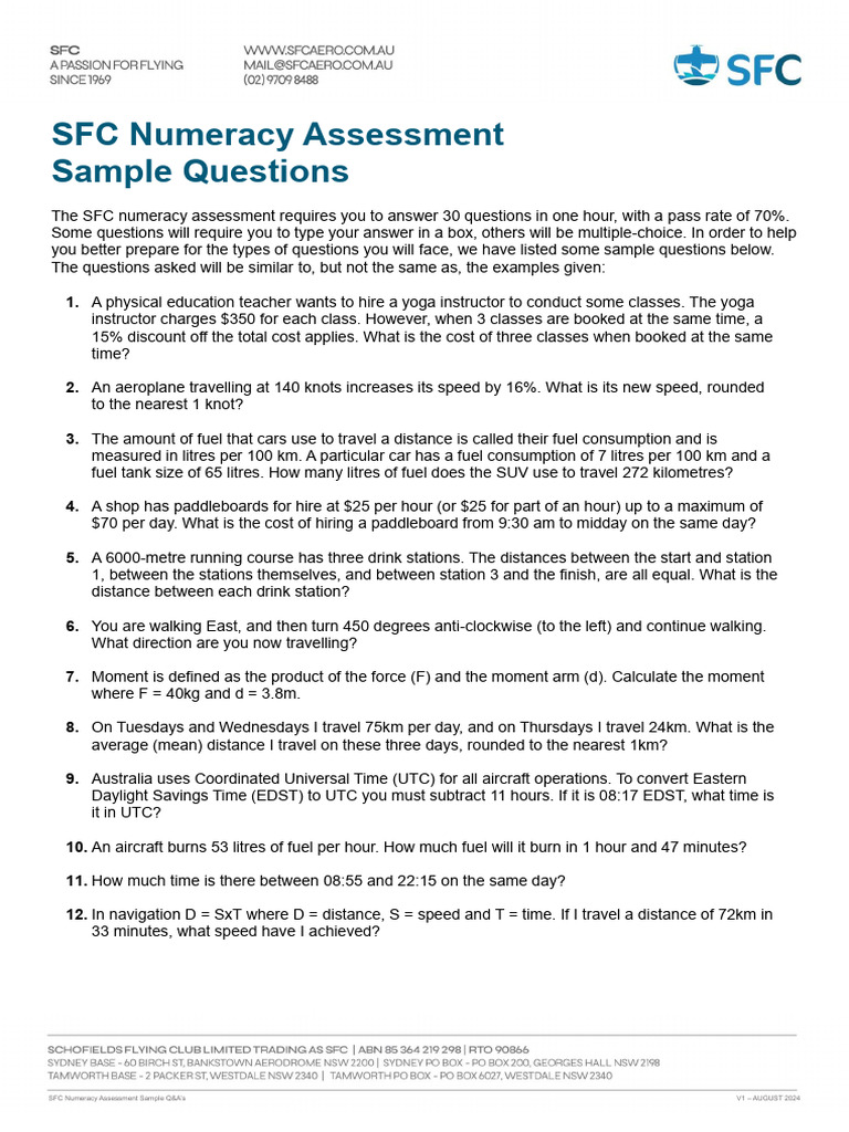 SFC Numeracy Assessment Sample Question and Answers | PDF | Speed ...