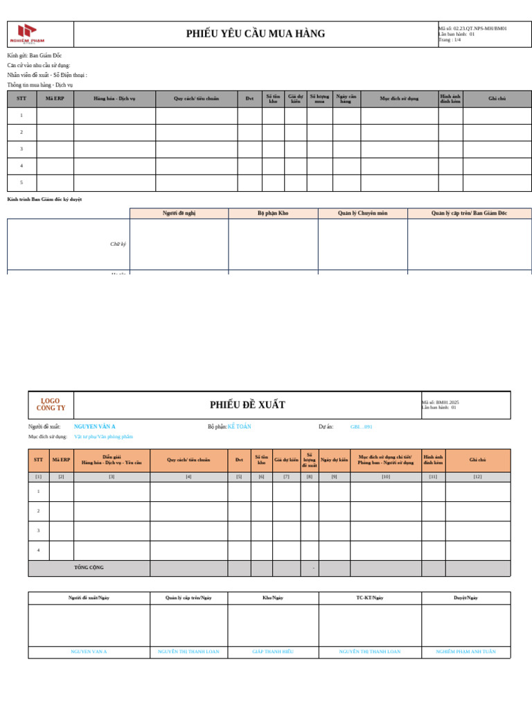BM01.2025 Phieu Yeu Cau | PDF
