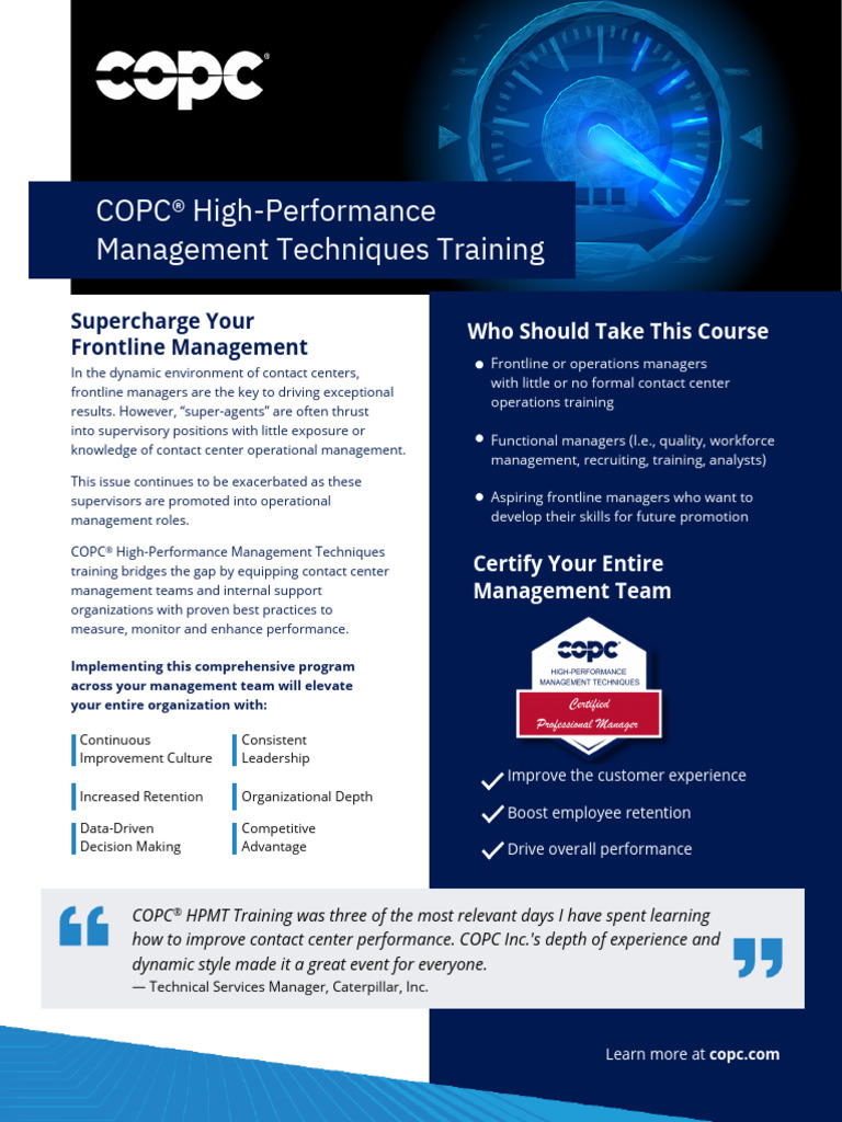 COPC - Training - Brochure - High PerformanceManagement - Techniques | PDF | Employee Retention ...