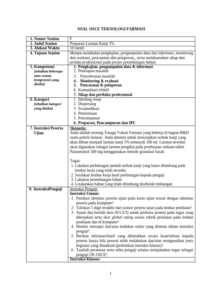 Soal OSCA - Poltekkes Kemenkes Surakarta - Teknologi Farmasi | PDF