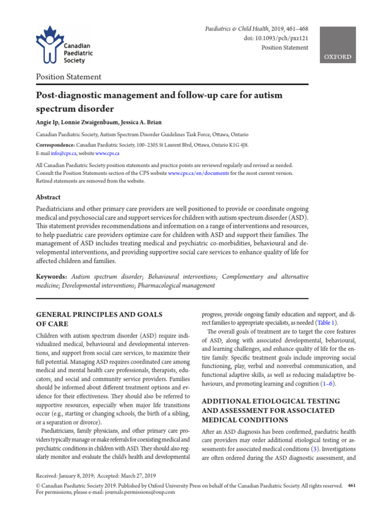 Post Diagostic Management and Follow Up Care For Autism Spectrum ...