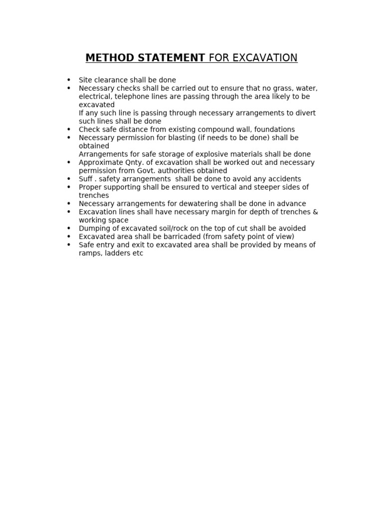 Excavation Method Statement Guidelines | PDF