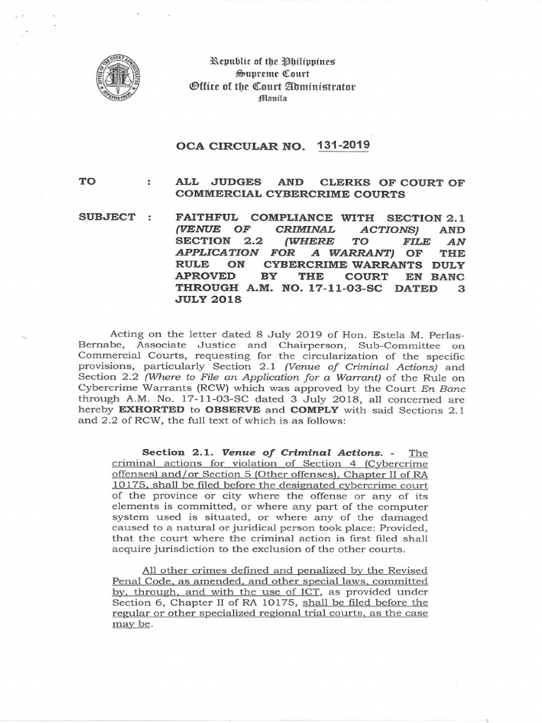 OCA Circular No. 131 2019 | PDF