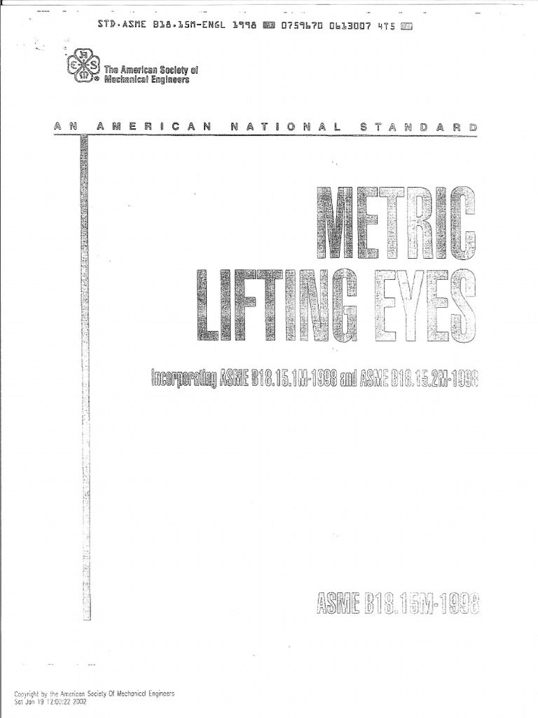ASME B18.15.1M AND 2M 1998 METRIC LIFTING EYES(eyebolts) | PDF
