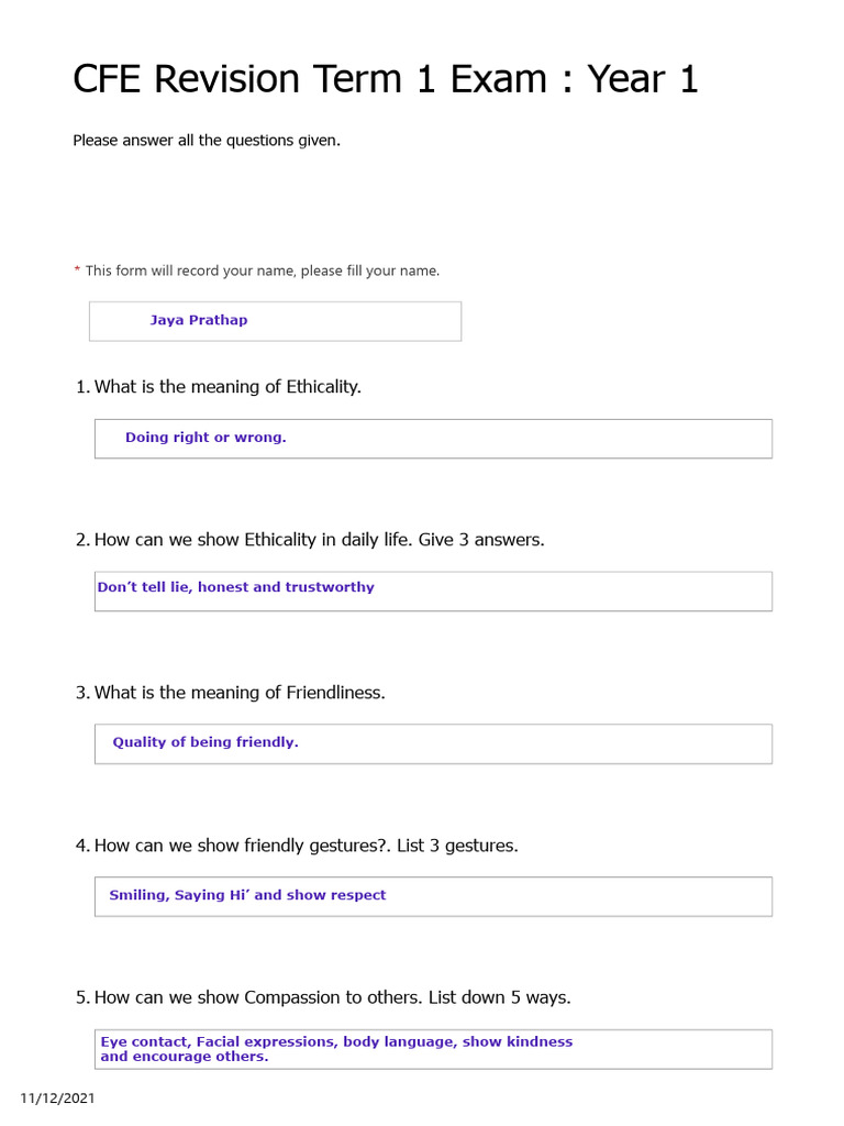 CFE Revision Term 1 Exam _ Year 1 (Preview) Microsoft Forms | PDF