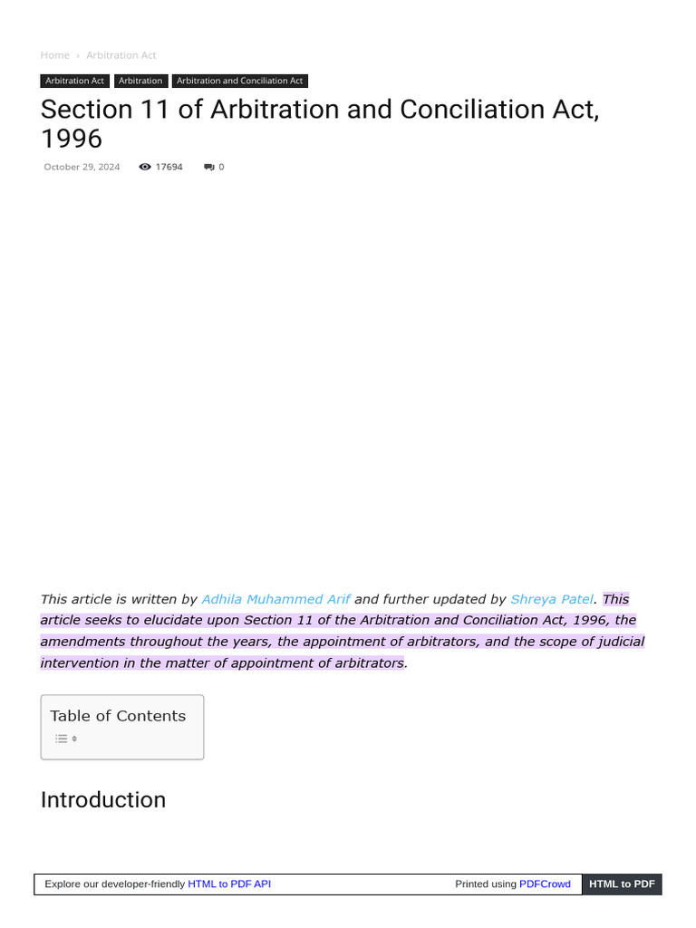 Blog Ipleaders in Section 11 of Arbitration and Conciliation | PDF | Arbitration | Alternative ...