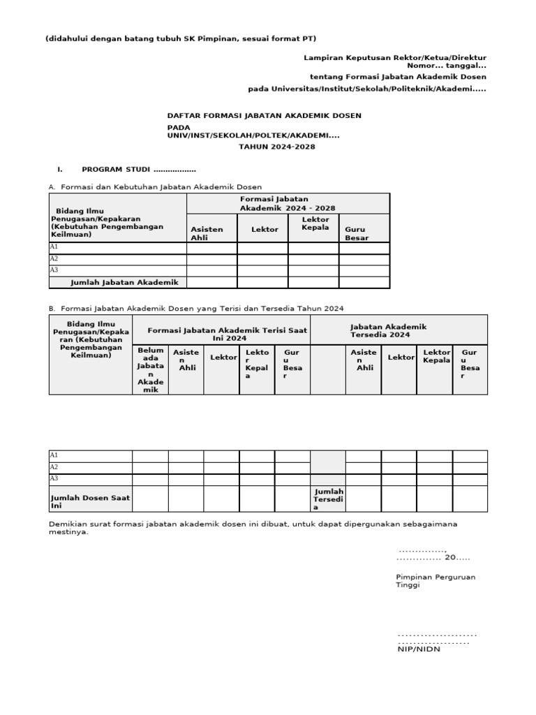 Format Lampiran Dokumen Formasi Jabatan Baru | PDF