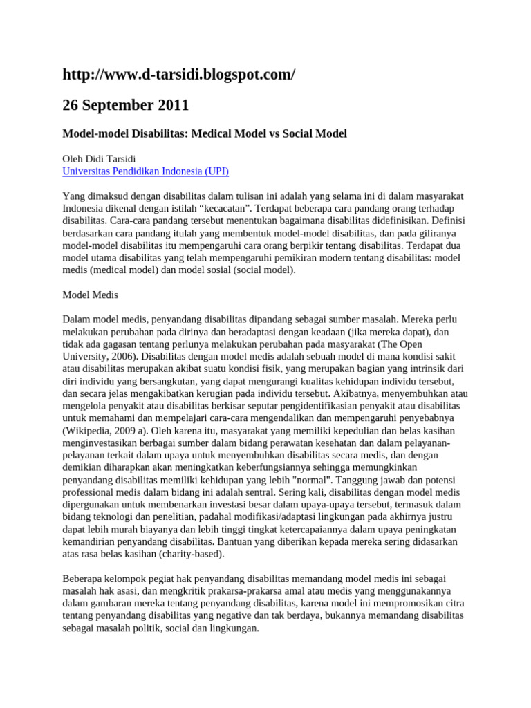 Medical Model Vs Social Model Didi-T | PDF
