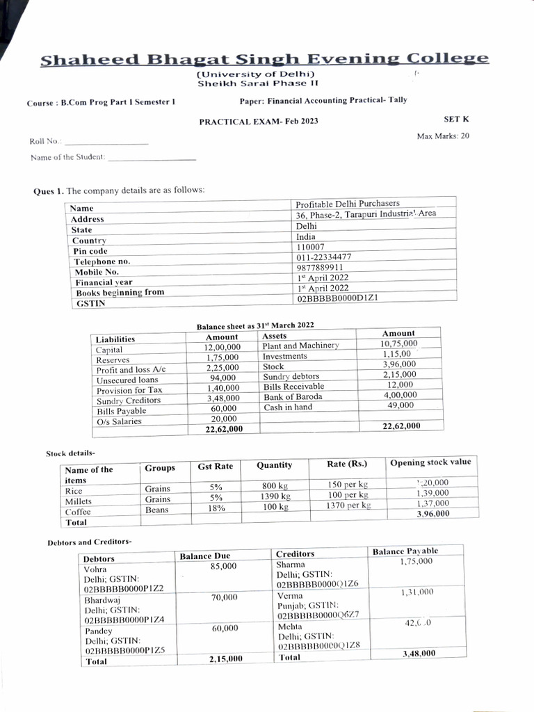 Tally Question With GST | PDF | Balance Sheet | Financial Accounting