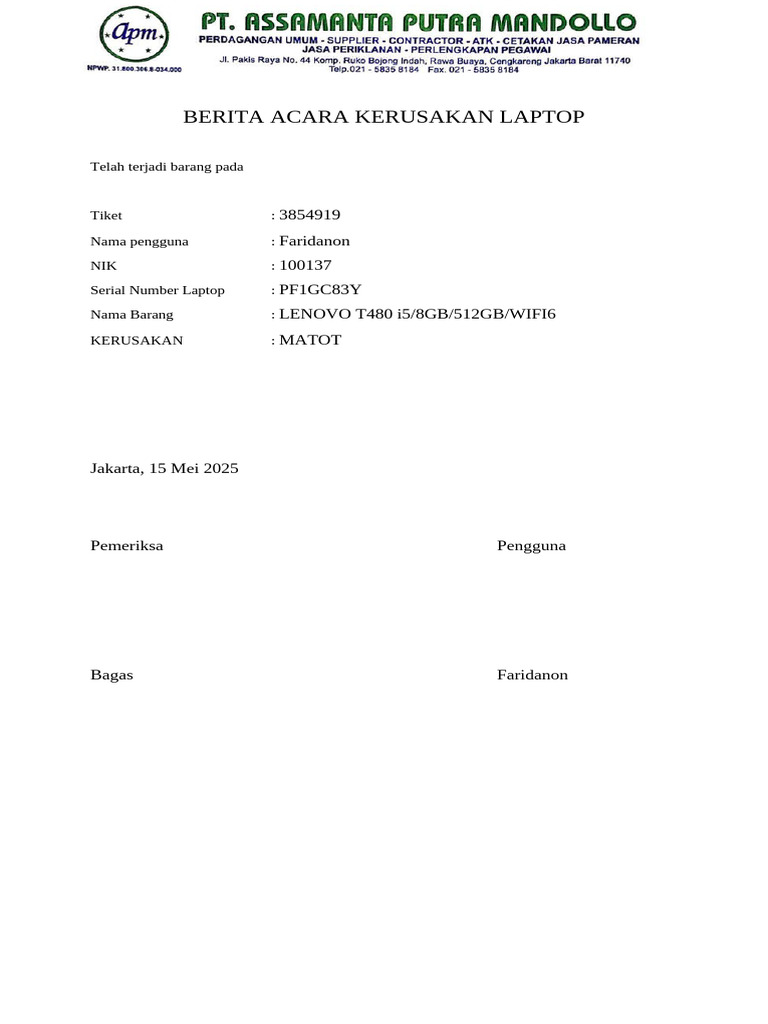BERITA ACARA KERUKAN LAPTOP - Copy | PDF