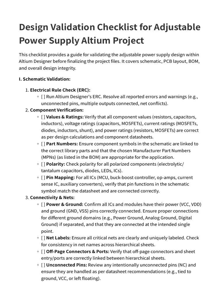 Design Validation Checklist for Adjustable Power Supply Altium Project | PDF | Printed Circuit ...