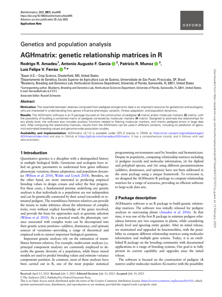 AGHmatrix - Genetic Relationship Matrices in R | PDF | Genetics | Ploidy