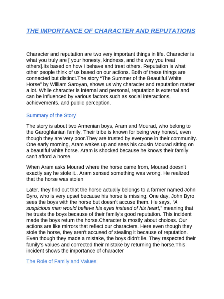 The Importance of Character and Reputations | PDF | Reputation